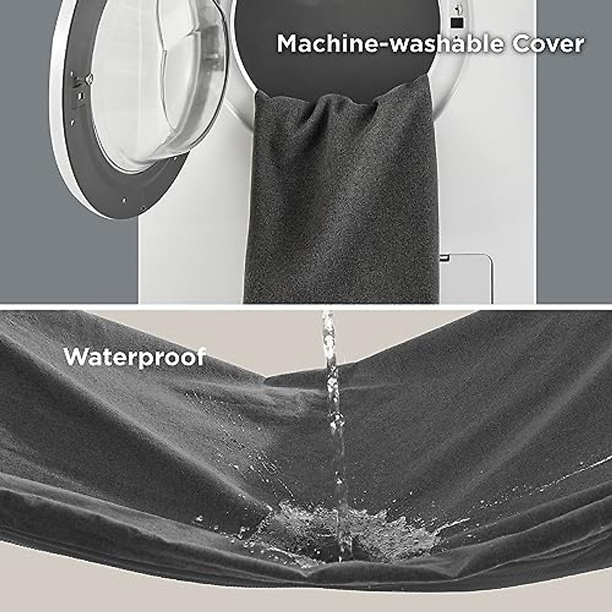 Lesure Dog Bed for Crate - Shredded Chopped Foam Dog Mat for Large Dogs, Pet Mattress with Waterproof Washable Faux Linen Cover, Grey