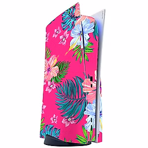 ITS A Skin Skins Compatible with Sony Playstation 5 Console Disc Edition - Protective Decal Overlay Stickers wrap Cover - Pink Neon Hibiscus Flowers