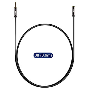 J&D 3.5mm Auxiliary Audio Extension Cable, Gold Plated Copper Shell Heavy Duty 3.5mm 1/8 inch TRS Male to 3.5mm 1/8 inch TRS Female Stereo Audio Adapter Cable, 3 Feet