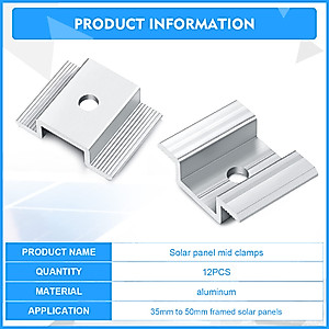 Zhengmy 12 Pack Solar Panel Mid Clamps 1.06 Inch Solar Panel Bracket Aluminium Mounting Accessories Aluminum Solar Mid Clamp for Solar Panel Mounting Solar Panel Mid Clamp