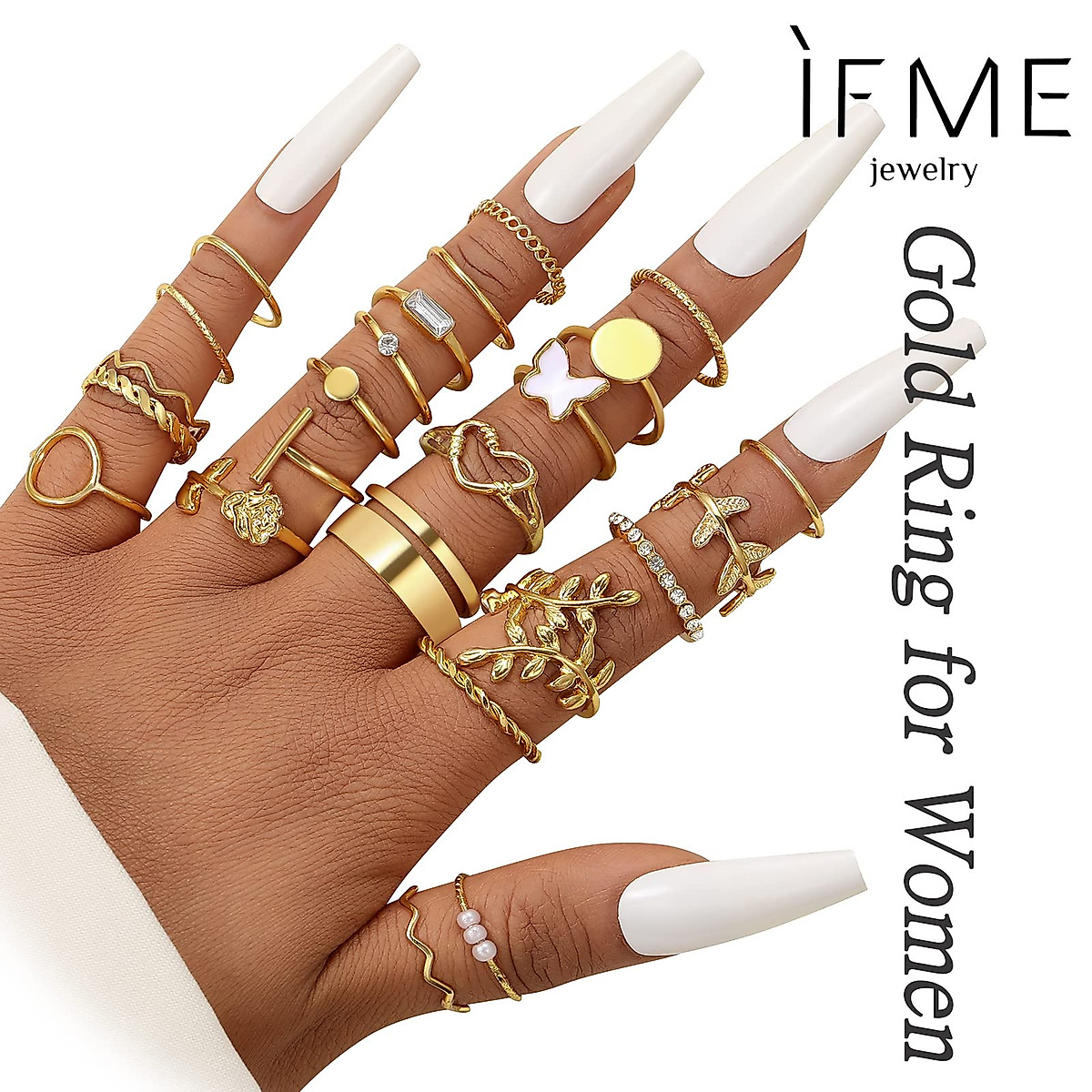 ÌF ME 24 Pcs Gold Vintage Knuckle Rings Set for Women, Boho Dainty Stackable Midi Finger Rings, Snake Butterfly Signet Fashion Ring Pack Jewelry Gifts. (24-pcs gold)