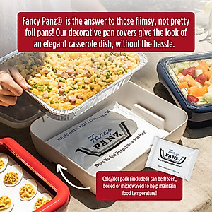 Fancy Panz Premium, Serving Tray for Food, Made in the USA Foil Pan Carrier, Stackable Aluminum Pan Holders, Travel Casserole Carrier, White