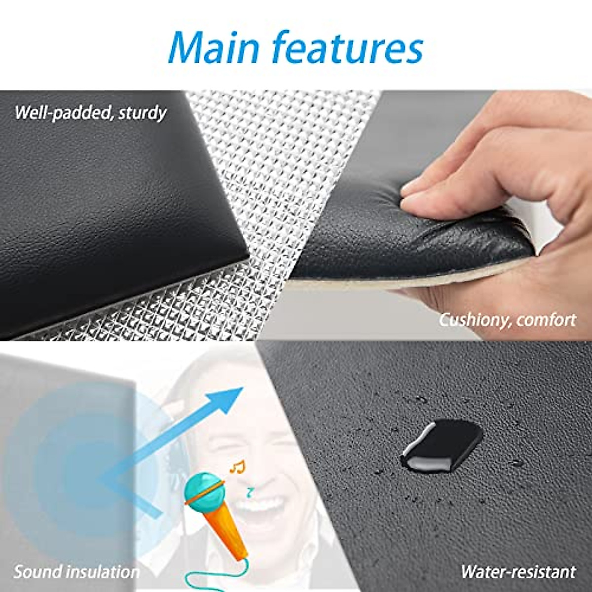 Art3d Adjustable Wall Mounted Upholstered Headboard for King, Twin, Full and Queen, Reusable and Removable Padded Wall Panels, Interchangeable Bed Panels in Black (6 Panels, 9.84" x 23.6")