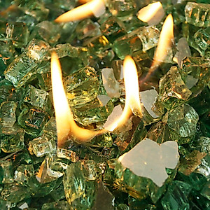 GRISUN Fire Glass for Fire Pit, 1/2 Inch Mix 20 Pounds High Luster Reflective Tempered Glass Rocks for Natural or Propane Fireplace, Safe for Outdoors and Indoors Firepit Glass