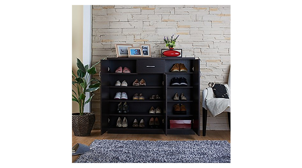 ioHOMES Darrion Shoe Cabinet - Modern 10-Shelf Storage in Espresso