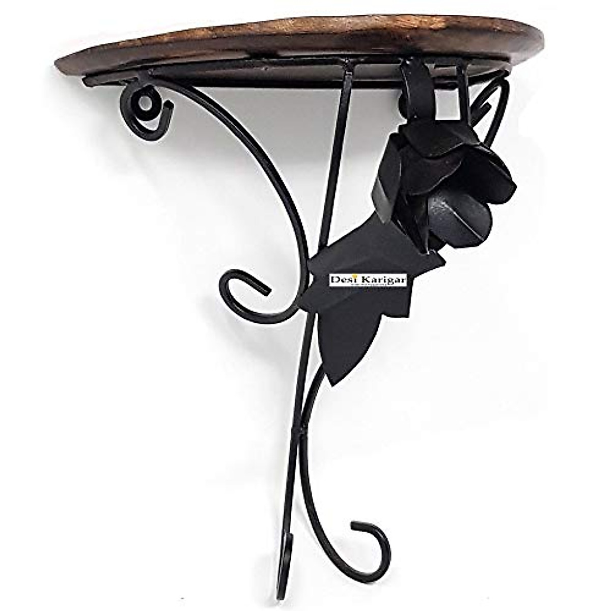 Desi Karigar Wooden & Wrought Iron Wall Rack Bracket Shelf Fancy Design