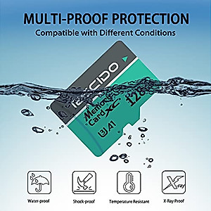 RECIDO 128GB TF Card,Mini SD Card,4K UHD,Full HD,U3,Class10,A1,High Speed Transfer TF Memory Card for Dash Cams,Phone,Drone,Tablet and PC