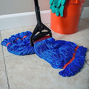 (3-Pack) Heavy Duty Microfiber Mop Head for Commercial and General Floor Cleaning, Wet String Mop Industrial Blue Cotton Looped End Head Refill, Blue Mop, Cleaning Mop Head Refill (3)