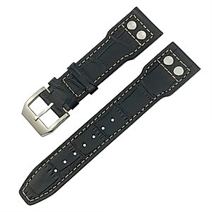 JWTPRO for IWC IW3777 IW3270 Mark 18 Big Pilot’s Watch Strap Soft Cowhide Bracelets 20mm 21mm 22mm Leather Watch Band (Color : Black Rivet Silver, Size : 20mm)