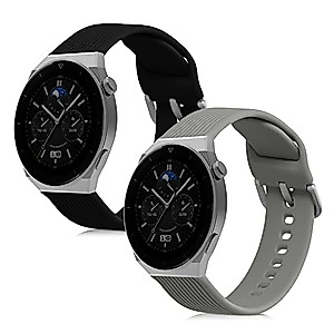 kwmobile Straps Compatible with Huawei Watch GT3 Pro (46mm) / GT Runner/Watch 3 Straps - 2x Replacement Silicone Watch Bands - Black/Grey