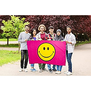 DANF 3x5 FT Pink Happy Face Flag Smile Flags Banner with Two Brass Grommets, Fade Resistant, Canvas Header Tapestry for Home Decor