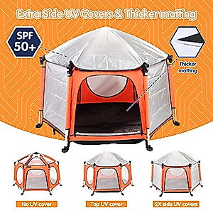 Baby Playpen, BIUSIKAN Premium Portable Baby Beach Tent, Lightweight Pop Up Pack and Play Baby Play Yard with Canopy and Travel Bag, Toddler Playpen for Indoor/Outdoor use - Orange
