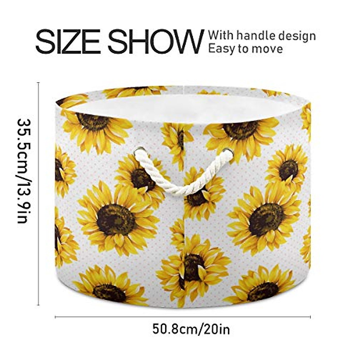 Sunflowers Toy Storage Basket for Nursery, Playroom, Kids, Dog Toys, Large Collapsible Fabric Organizer Bin for Living Room Home Office Apartment Laundry Room