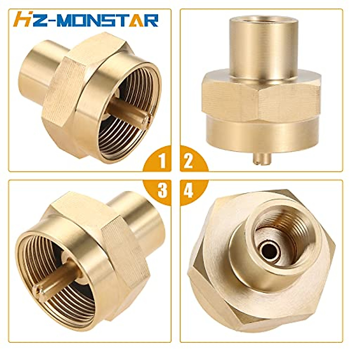 HZ-MONSTAR 1LB Propane Gas Bottle Refill Adapter kit, Including 1/4" NPT Female Tank Brass Fitting and 1/4" Male NPT Thread, Grill Stove Connector