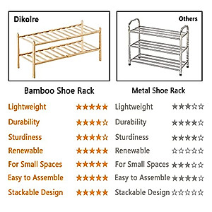 Dikolre Shoe Rack Organizer for Closet Entryway, 2-Tier Bamboo Stackable Shoe Rack Small Shoe Storage for Dorm Front Door Wooden Shoe Shelf, Natural