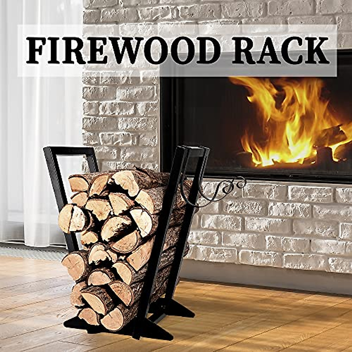 JUNSHUO Firewood Rack Indoor (22Inch/V-Shape) Outdoor Fireplace Firewood Holder with Side Kindling Rack，Assemblable Log Rack Wood Holder