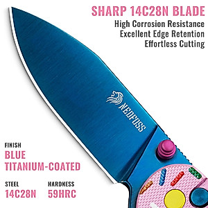 NedFoss DONUT Pink Pocket Knife for Women Men, 2.96" Blade Small EDC Knife, 14C28N Steel Button Lock Knife, Unique Donut Design G10 Handle Folding Utility Knife