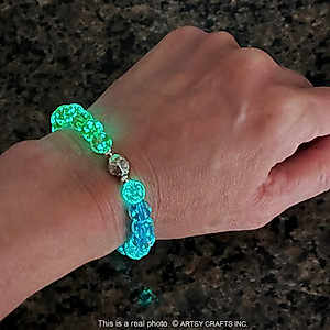 ARTSY CRAFTS INC Glow in The Dark Beads Bracelet, European Lampwork Bead Bracelet, Luminous Beads Anxiety Stress Relief Healing Crystal Chakra Bracelets Women Men (Blue and Lime)