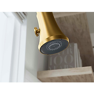Kohler R28706-SD-2MB Kaori Single Handle Kitchen Faucet with Pull Down Sprayer and Soap Dispenser, Vibrant Brushed Moderne Brass