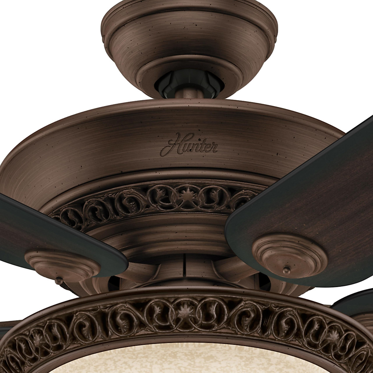 Hunter Fan 52in Traditional Cocoa Ceiling Fan with an Amber Scavo Glass Light Kit, 5 Blade (Renewed)