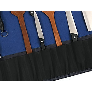 Leather Knife Roll Storage Bag, Elastic and Expandable 10 Pockets, Adjustable/Detachable Shoulder Strap, Travel-Friendly Chef Knife Case (Detroit, Canvas)