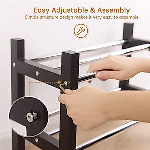 Nroech Expandable Shoe Rack Storage Organizer-Adjustable 2 Tier Wood and Metal Shoe Shelf Heavy Duty Free Standing Shoe Rack for Closet Bedroom Entryway (Black)