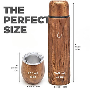 BALIBETOV Complete Yerba Mate Set - Modern Mate Gourd, Thermos, Bombilla and Cleaning Brush Included - All Premium Quality 304 18/8 Stainless Steel (Wood)