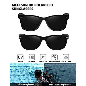 MEETSUN Polarized Sunglasses for Men Women Classic Retro Sun Glasses for Driving Fishing UV Protection 2 Pack C2 Matte Black Frame/Grey Lens