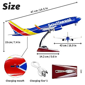 Lose Fun Park 1:80 Scale Large Model Airplane Southwest Airlines Boeing 737 Plane Models Diecast Airplanes with LED Light for Collection or Gift