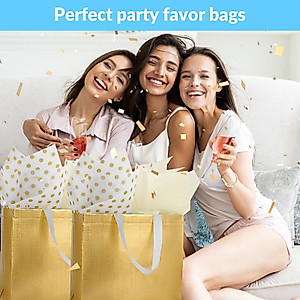 18pcs Gold Gift Bags with Tissue Paper, Shiny Gift Bags Large Size with Handles, Glossy Reusable Gift Bags for presents, Glitter Party Bag for Wedding Birthday Shower Christmas 12.7 x 4.7x11 inches