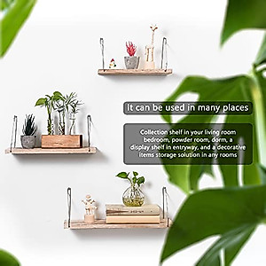 MITIME Floating Shelves Set of 3 Rustic Solid Wood Floating Shelf Wall Storage Shelves for Living Room, Bedroom, Bathroom, Kitchen Laundry, Office (Light Colour L+M+S)