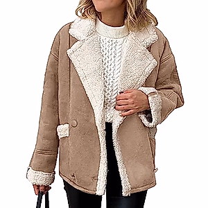PRETTYGARDEN Womens 2024 Winter Suede Coats Fleece Sherpa Lined Jacket Faux Fur Lapel Pockets Warm Fall Fashion Outerwear (Camel,X-Large)