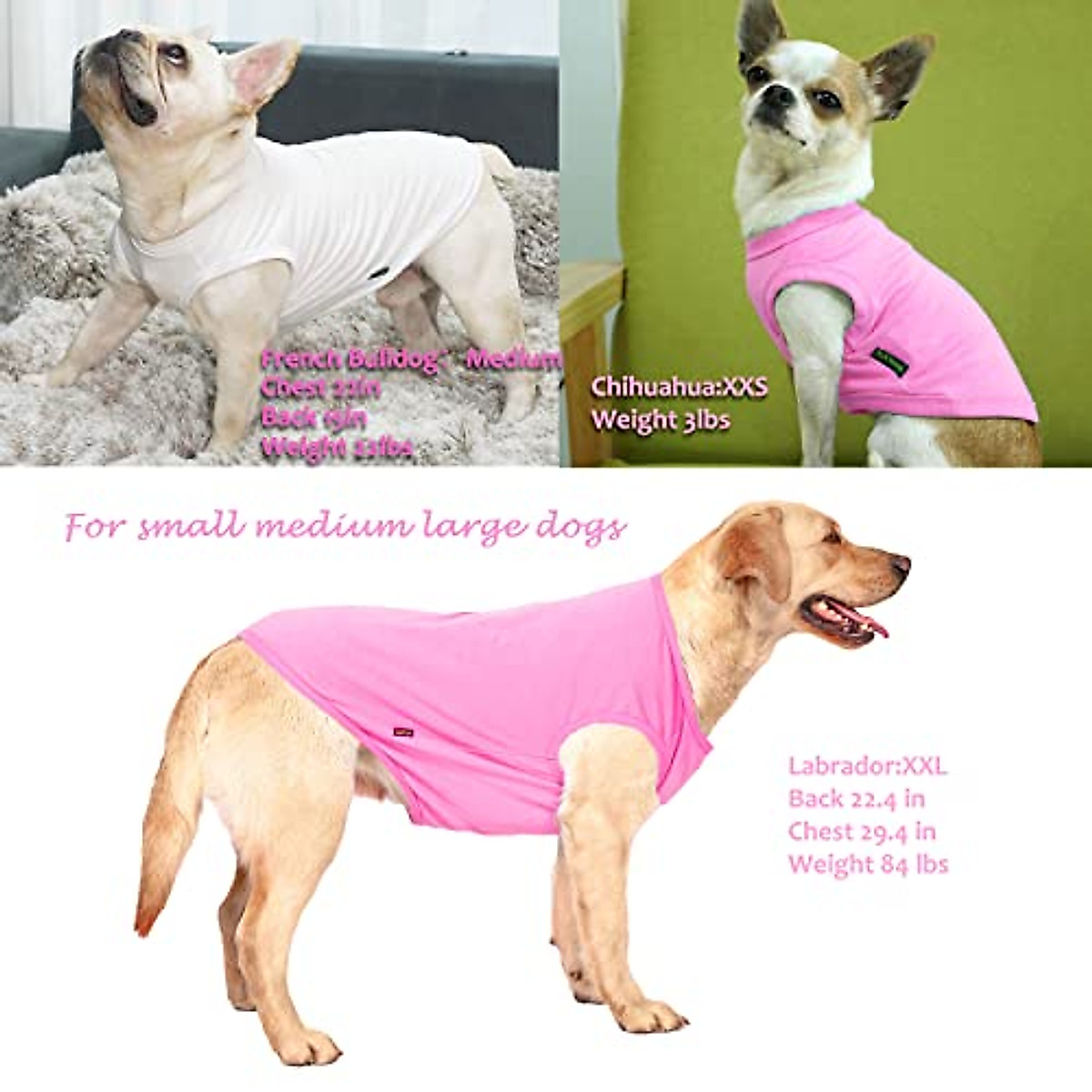 Sychien Dog Pink White Shirts,Soft Blank Cotton Tee-Shirt for Boy Girl Dogs,Plain Medium French Bulldog Clothes,M Pink White