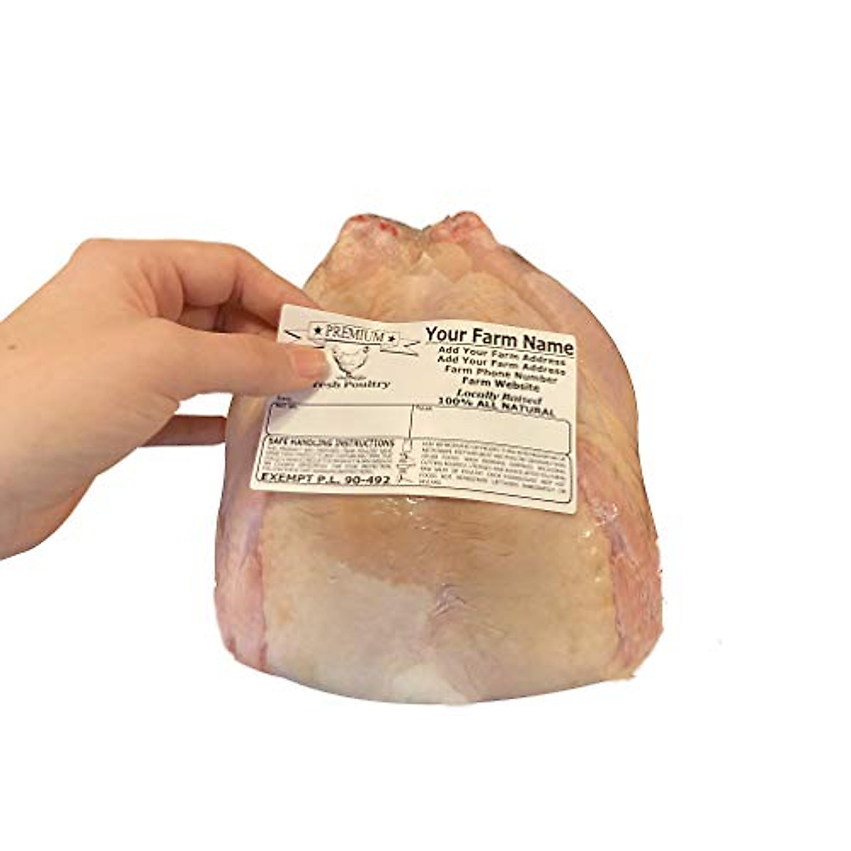 Custom Poultry Freezer Labels 4" x 2.5" with Safe Handling Instructions and Exemption – P.L. 90-492 (100)