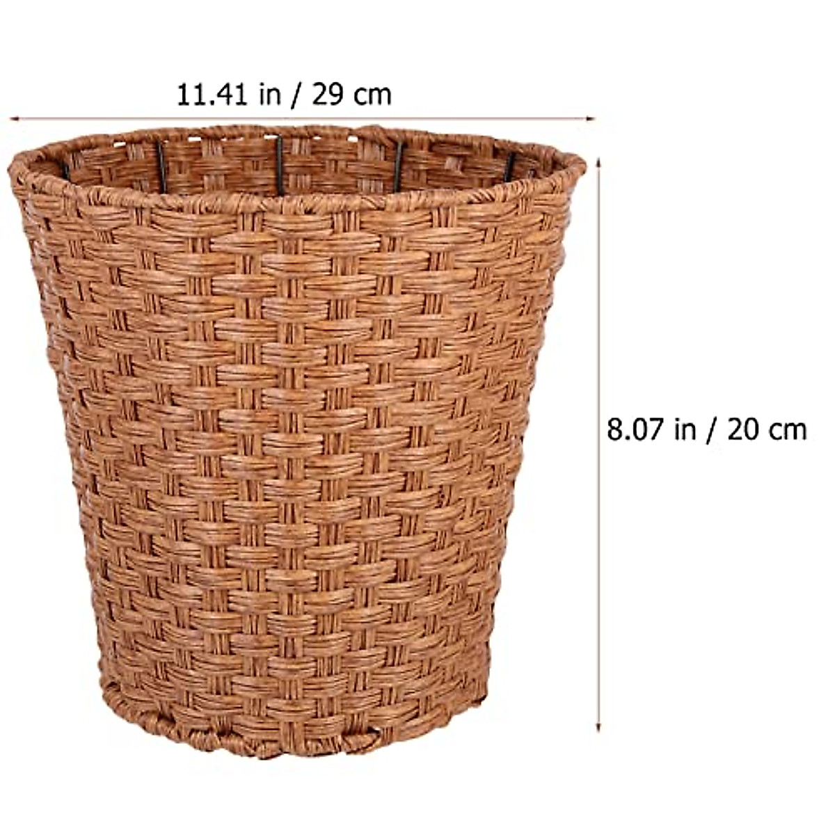 Cabilock Wicker Waste Basket Woven Trash Can Round Decorative Garbage Waste Bin Plastic Dirty Clothes Basket Storage Basket for Bedroom Bathroom Kitchen Home Office Light Brown