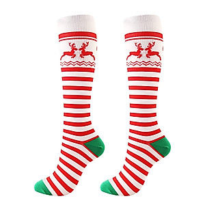 Hotfiary Christmas Compression Socks 20-30 mmHg for Women & Men, 3 Pack Novelty Christmas Stocking for Athletic Running Cycling