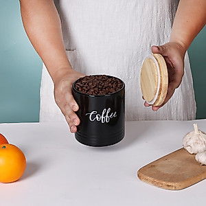 LEETOYI Porcelain Food Storage Containers with Lid, 4.5 Inch 31oz, Black Labeled Coffee