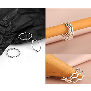 REVEMCN 3Pcs 316L Stainless Steel Simple Wave Ring Set for Women Teen Girls Stackable Knuckle Wedding Band Rings Comfort Fit Finger Ring 4 to 11 (Silver, 11)