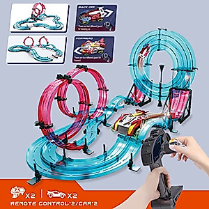 INSGEN Slot Car Race Track Sets for Kids, Hot Wheels Magnetic Attraction Track Builder, Electric Remote Control Track Car Birthday Toys for Boys Kids Age 6 7 8-12