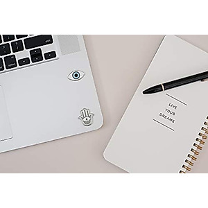 Metal Charm Stickers for Cell Phone Cases. Evil Eye and Hamsa Set of 2 Reusable & Removable Leaves No Residue. Universal Spiritual Symbols of Protection and Good Luck. (Evil Eye and Hamsa Hand.)