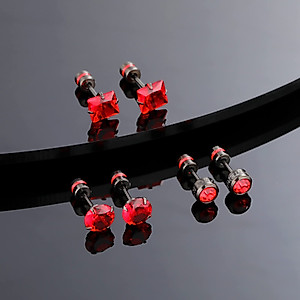 5 Pairs Colorful Screw Back of Earrings CZ Titanium Studs for Women Men,20G 6mm Surgical Steel Hypoallergenic Screw on Double Sided Barbell Stud Earring for Sensitive Ears (Red CZ)