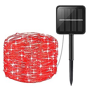 AMIR Upgraded Solar String Lights Outdoor, Mini 33Feet 100 LED Copper Wire Lights, Solar Powered Fairy Lights, Waterproof Solar Decoration Lights for Garden Yard Party Wedding Christmas (Red)