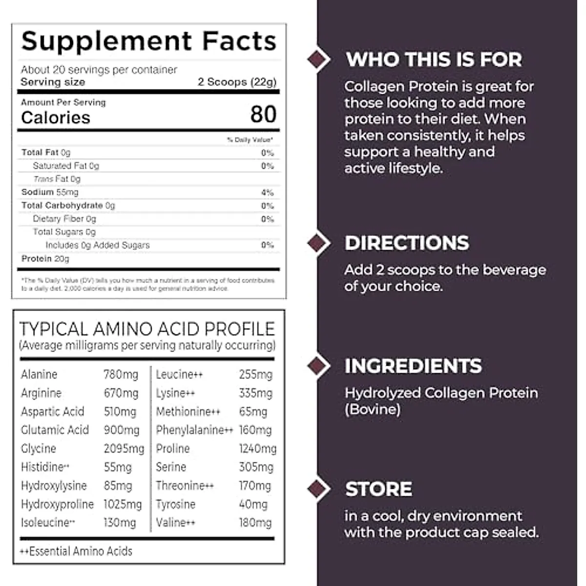 Gym & Tonic Low Calorie Collagen Protein Powder with 18 Amino Acids - Unflavored, Non-GMO, 0 Sugar, 0 Carbs, 20 Grams Clean Protein Per Serving, 1lb