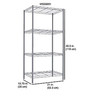 Home Basics 4 Tier Steel Wire Shelf Rack Heavy Duty Storage Shelving Unit for Kitchen Pantry Laundry Garage Closet Utility Organization , Grey
