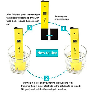 Jellas Pocket Size pH Meter Digital Water Quality Tester for Household Drinking Water, Swimming Pools, Aquariums, Hydroponics, pH Measurement for 0-14.0 pH, ± 0.1 Accuracy, 0.1 Resolution.(Yellow)