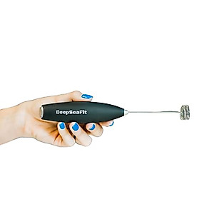 DeepSeaFit Hand Blender & Mixer for Pre-Workout, Protein, Formula, Powder Supplements, Coffee Art, Mixer Stick, Hand Mixer Electric, Milk Frother Batteries Included, Veteran Owned & Operated (Black)