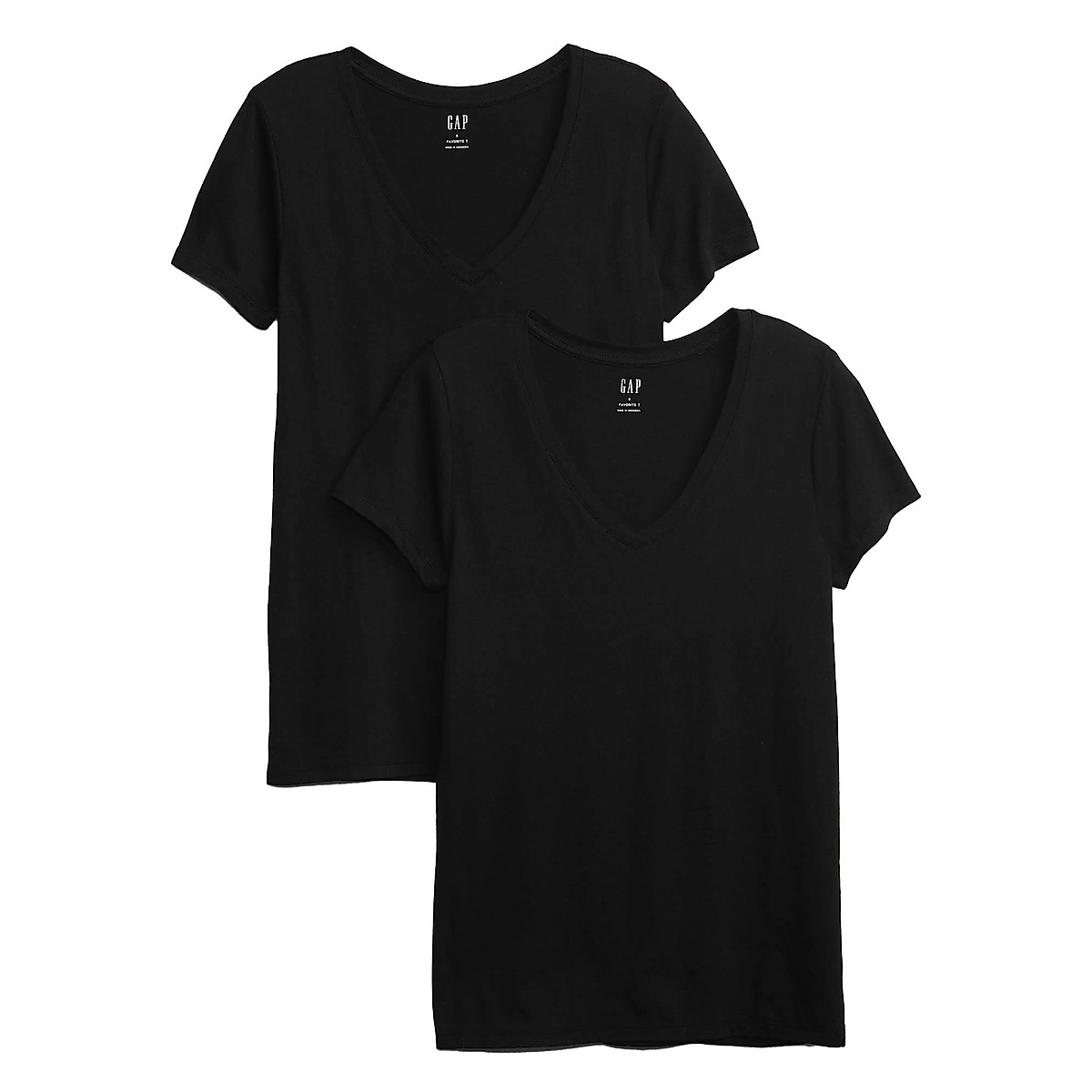 GAP Womens Favorite V-Neck T-Shirt T Shirt, True Black 2 Pack, Large US
