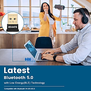 ZEXMTE USB Bluetooth Adapter for PC, 5.0 Bluetooth Dongle Receiver,Bluetooth Adapter for PC Windows 11/10/8/7 for Desktop, Laptop, Mouse, Keyboard, Printers, Headsets, Speakers