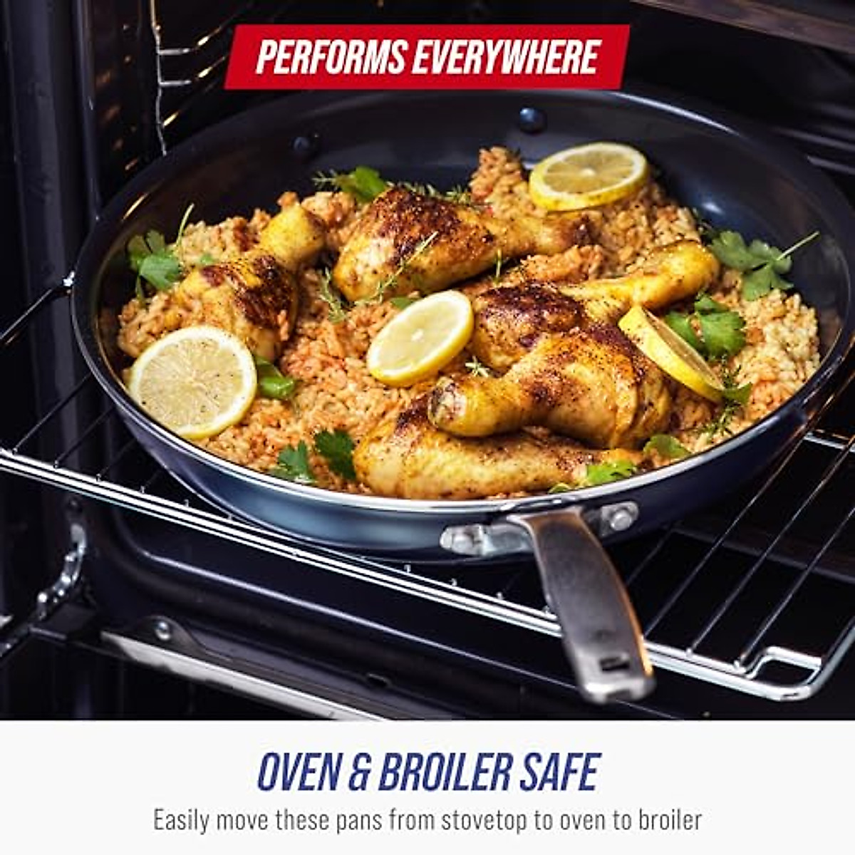 Blue Diamond 9.5” and 11" Frying Pan Skillet Set, Diamond Infused PFAS & PFOA-Free Ceramic Nonstick Pots & Pans, Durable Non Toxic Metal Utensil Safe & Scratch Resistant, Dishwasher & Oven Safe, Blue