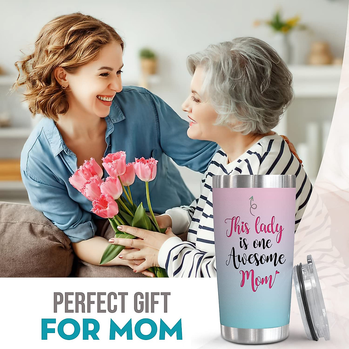 OASSIE Mothers Day Gifts for Mom from Daughter Son Kids - 20 oz Stainless Steel Insulated Coffee Tumbler with Lid - Mother's Day Birthday Gifts for Mom Mama Stepmom Mother in Law, Presents for Women